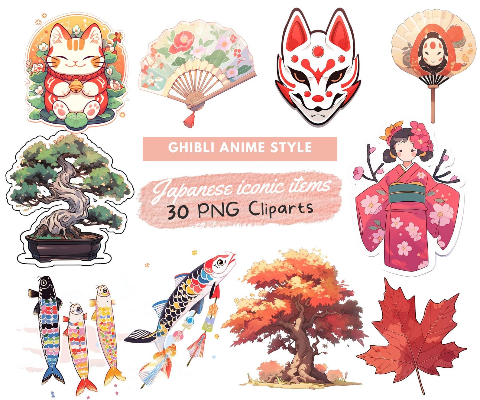 Japanese Iconic Item Clipart Bundle, Famous Icons, Instant 30 Pcs ...