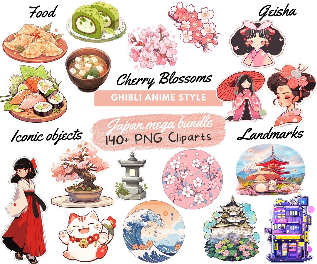 Japan Mega Clipart Bundle, Famous Icons, Food, Landmarks, Cherry ...