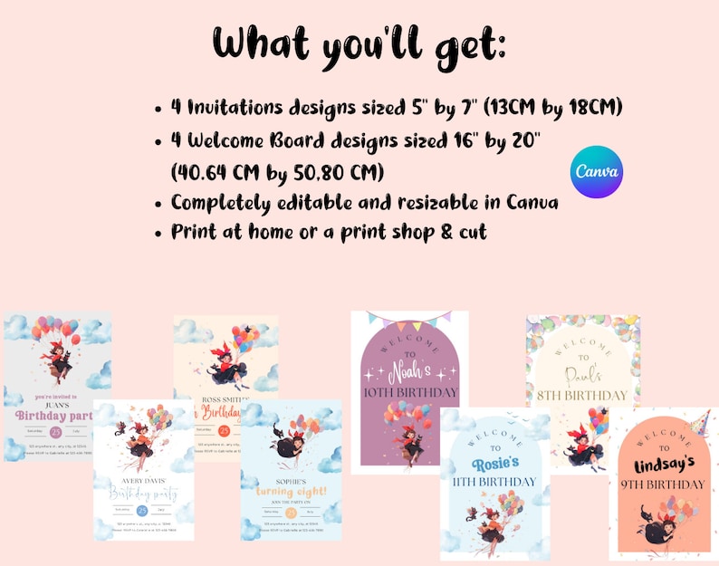 Kiki Birthday Party Bundle, Editable Ghibl Invitation, Banner, Toppers ...