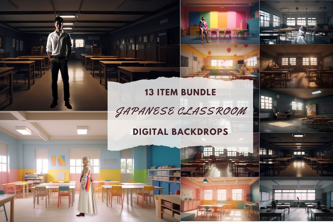 13 Digital Backdrops Japanese Classroom Bundle Photography Backgrounds ...