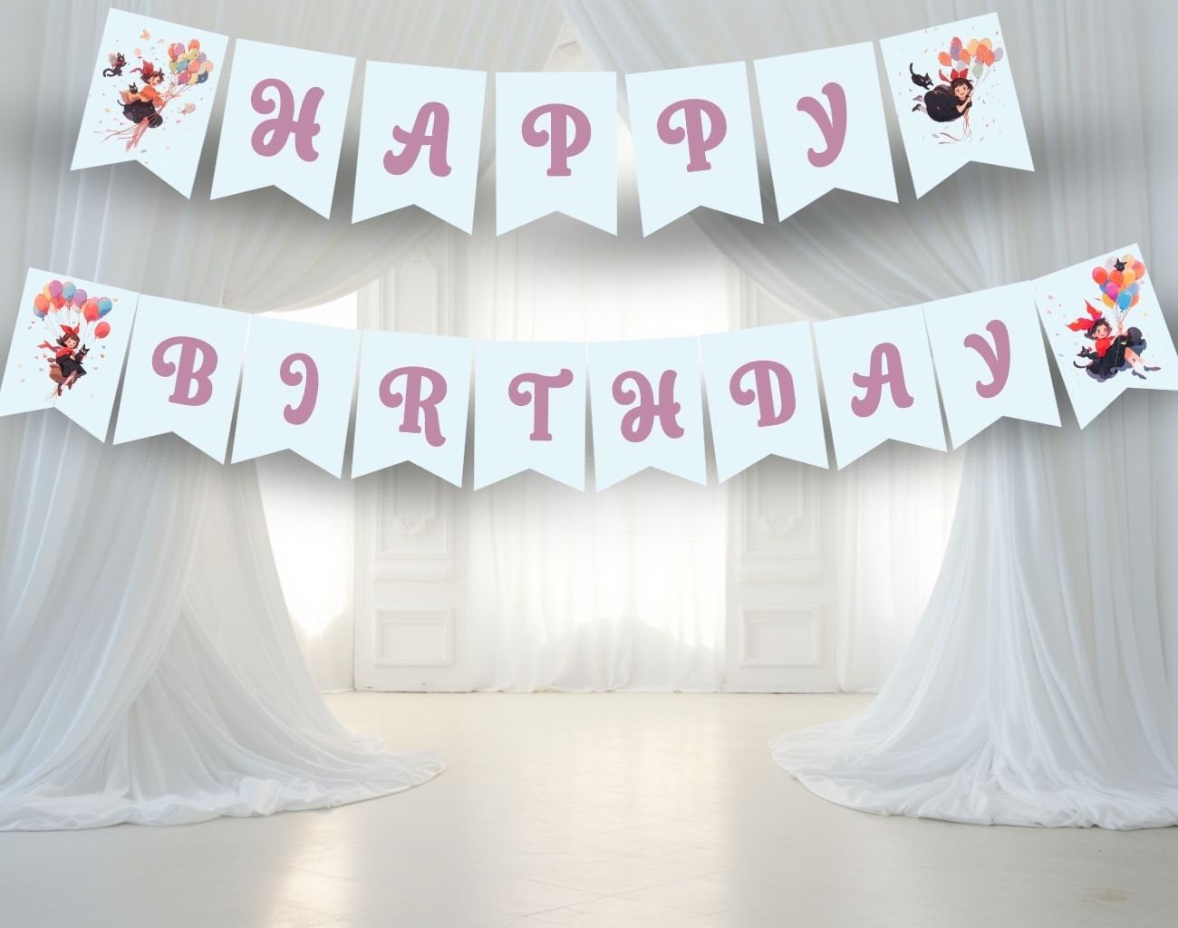 Editable Kiki Party Banner, Birthday Deco, Ghibl Inspired Customizable ...