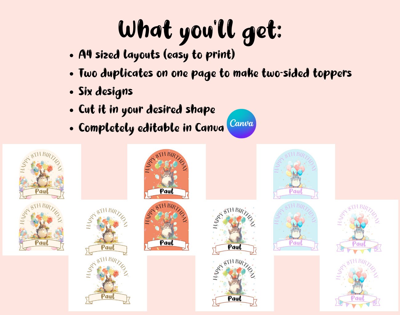 Printable Forest Spirit Cake Topper Editable Design Add Your Name ...