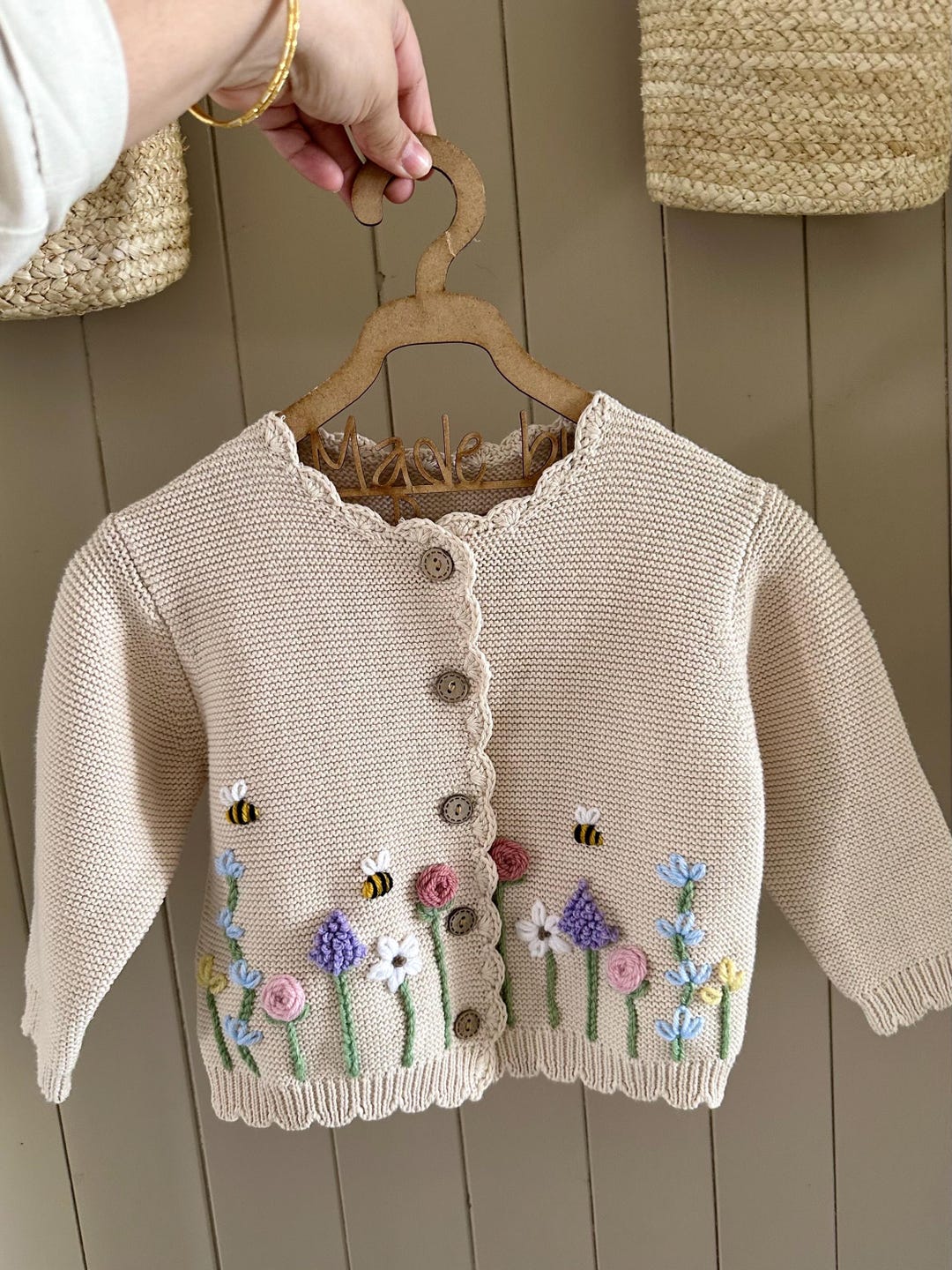Personalised Name Embroidered Cardigan, Floral Baby Cardigan, Flower ...
