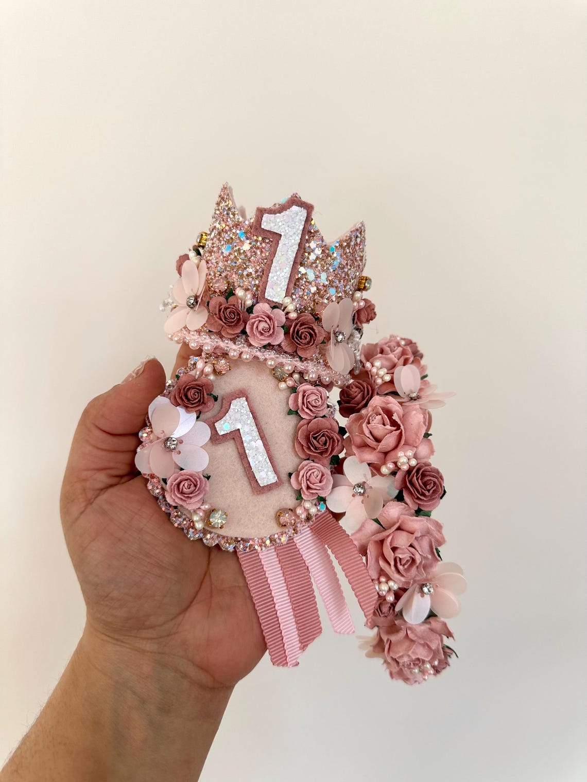 First Birthday Crown, Floral Cake Smash Prop, Handmade Headband - Etsy