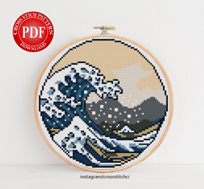 The Great Wave of Kaganawa, Cross Stitch Patern, Digital Download ...