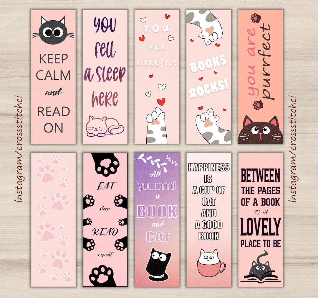 Cat Cute Bookmarks, Printable Bookmark, Instant Download, Digital ...