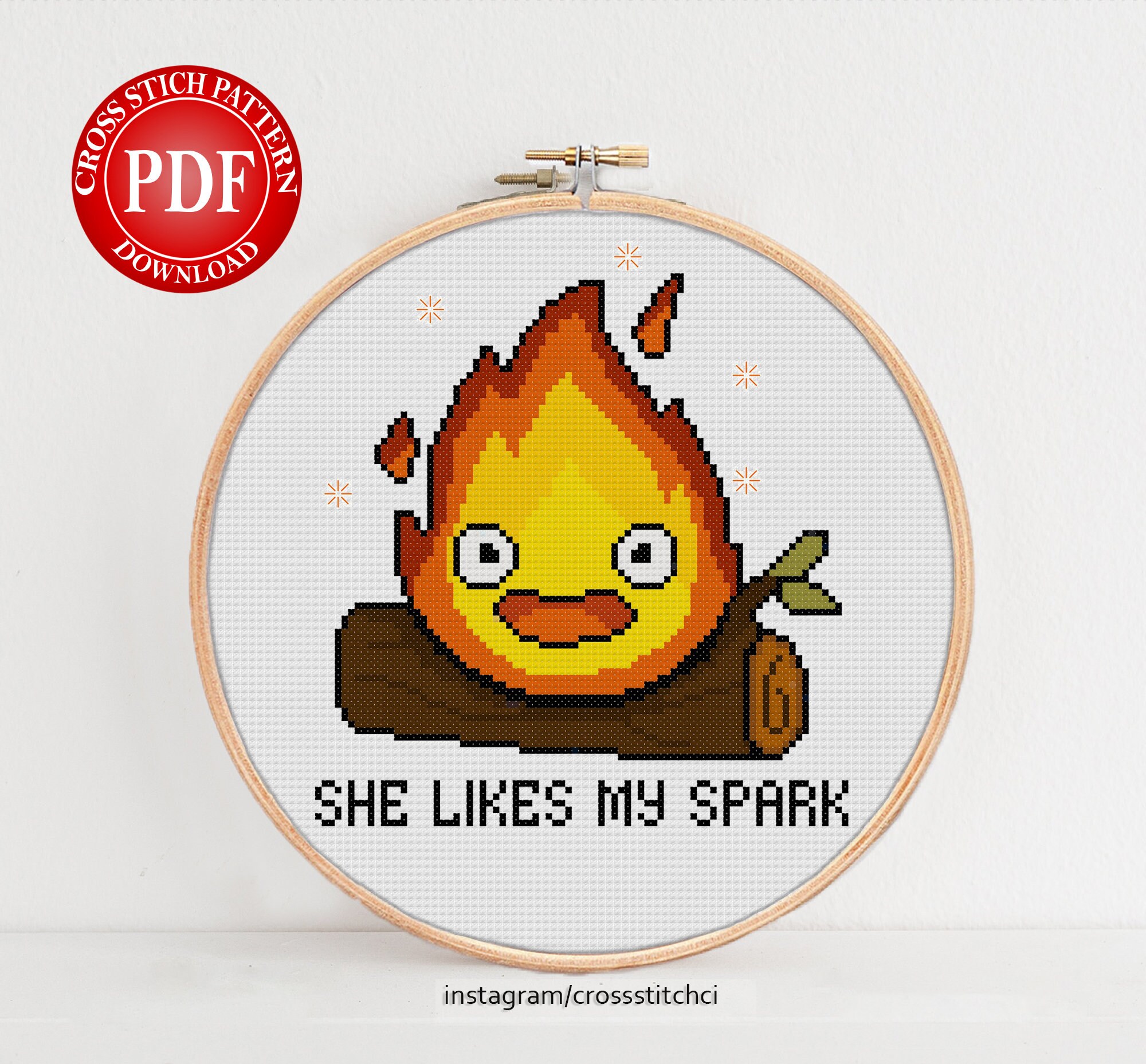 Cartoon Fire, Spark, Cross Stitch Pattern, Digital Download, Printable ...