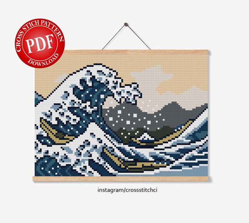 The Great Wave of Kaganawa, Cross Stitch Patern, Digital Download ...