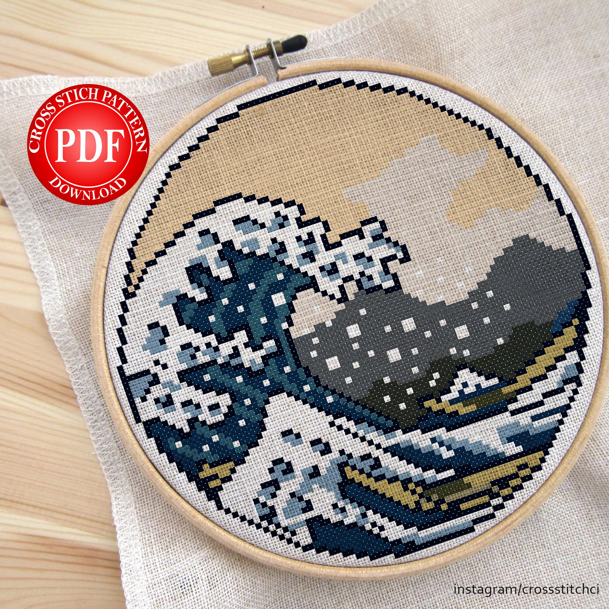 The Great Wave of Kaganawa, Cross Stitch Patern, Digital Download ...