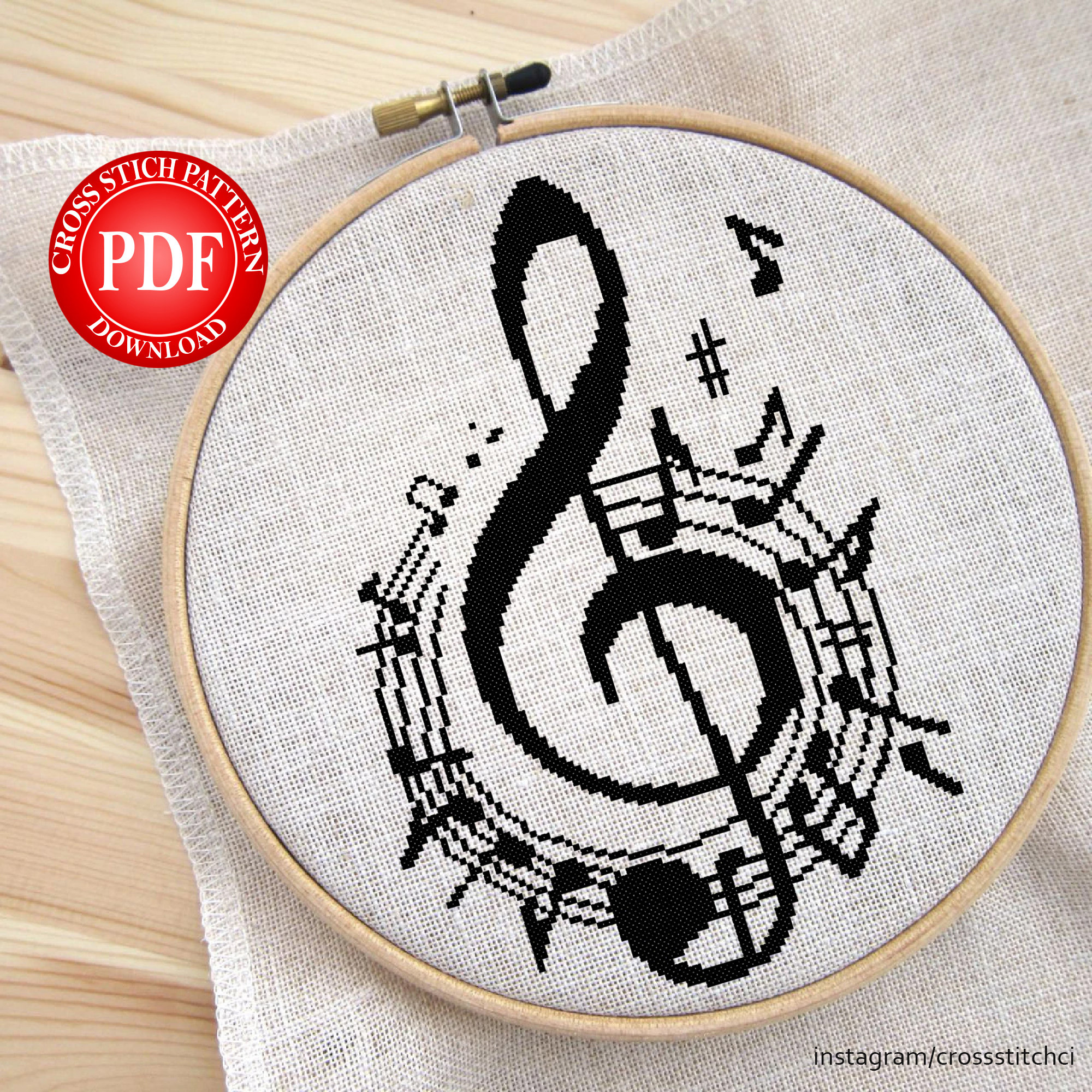 Treble Clef, Music, Cross Stitch Patern, Digital Download, Printable ...
