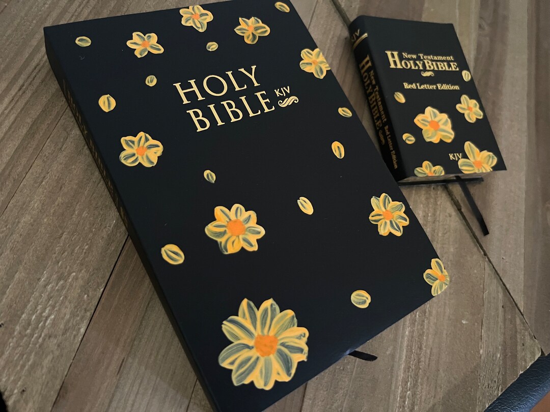 Set of Hand Painted KJV Bibles Withyellow Orange Flowers Floral Holy ...