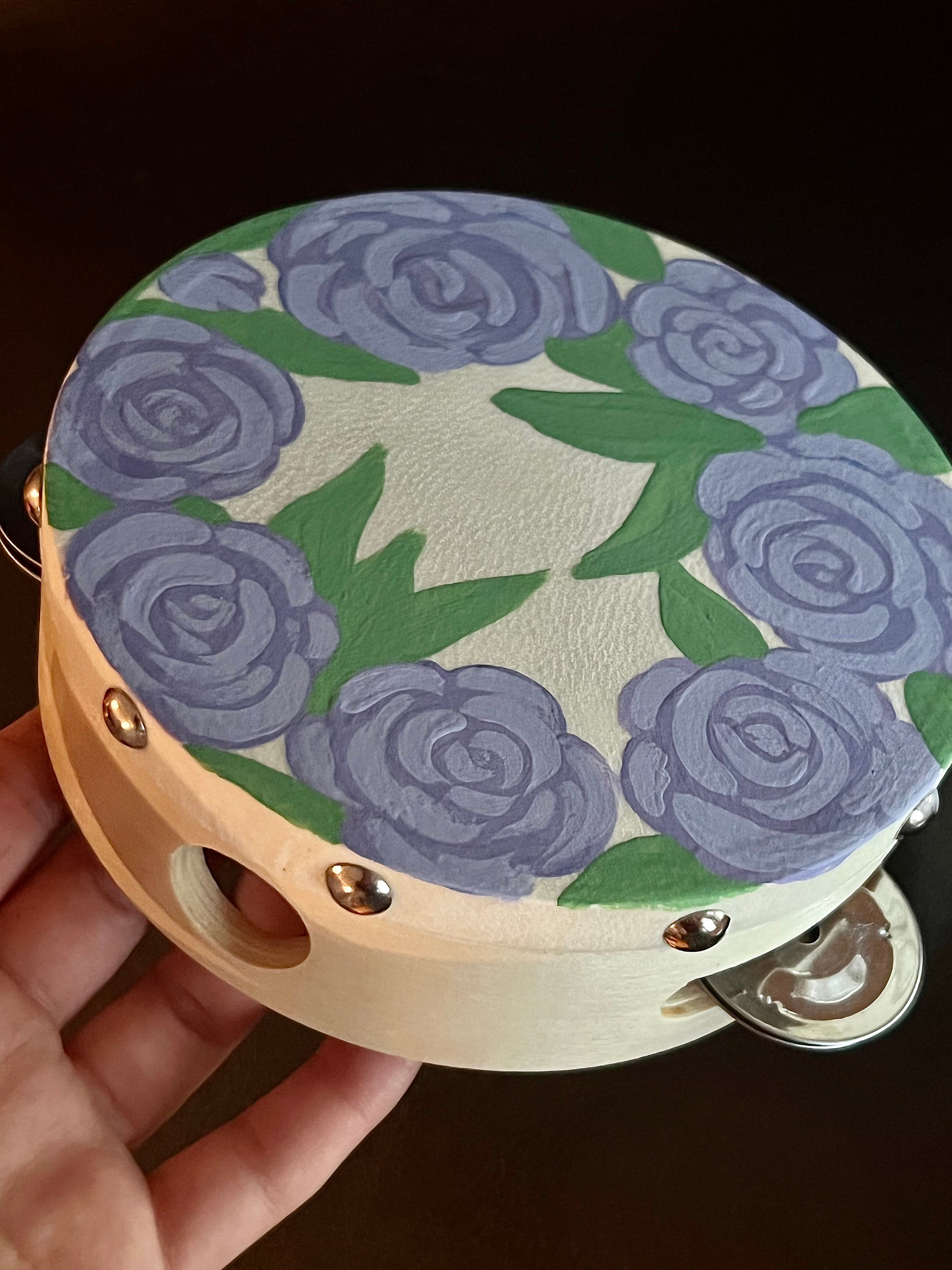 Painted Purple Roses Handmade Tambourine Sheepskin Drumhead - Etsy