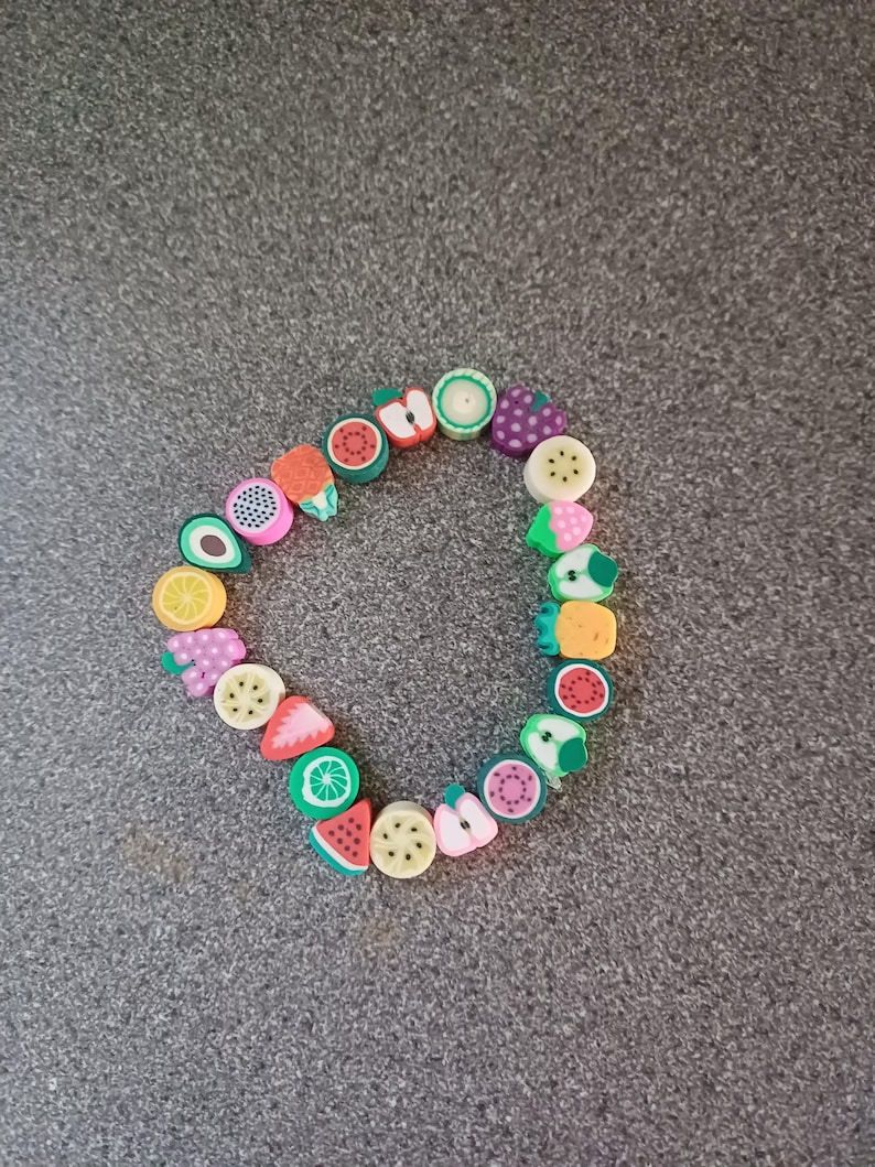 Colourful Polymer Clay Bracelet, Smiley Face Bracelet, Fruity Bracelet ...
