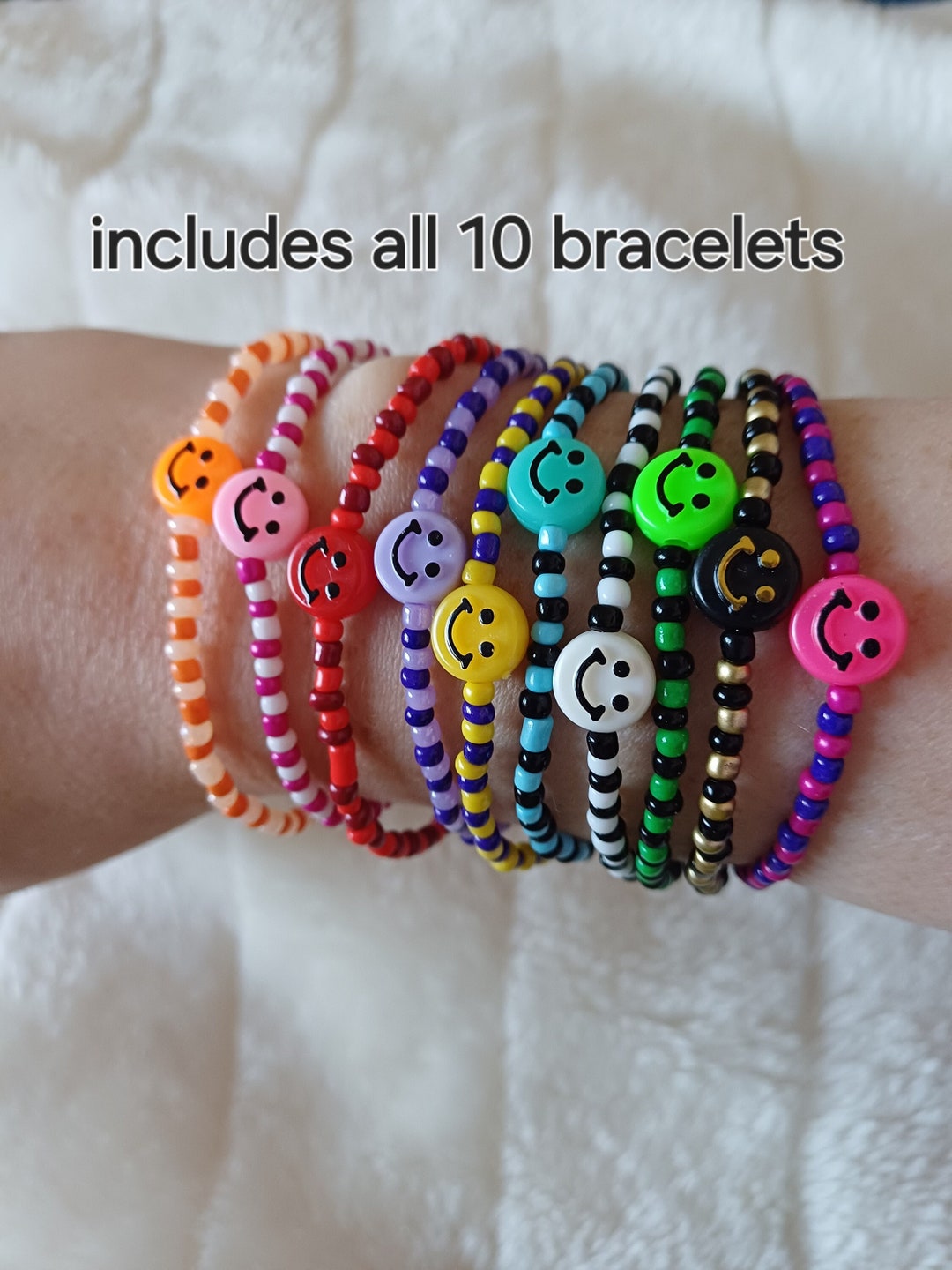 Bundle of 10 Smiley Face Seed Bead Bracelets, Party Pag Fillers, Party ...