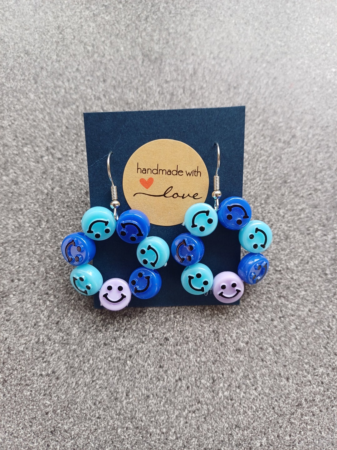 Smiley Face Stitch Inspired Dangly Earrings, Colourful, Fun Earrings ...