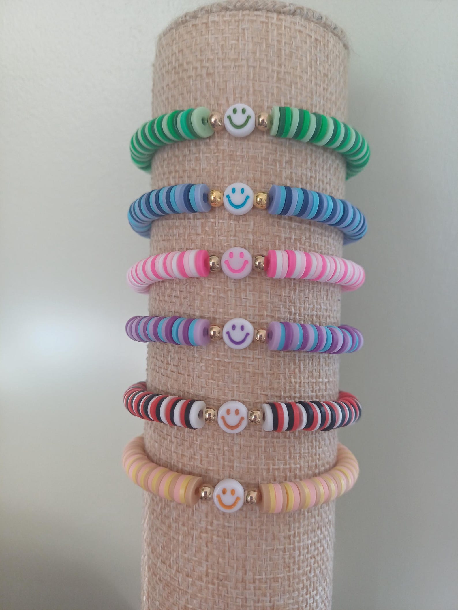 Handmade Colourful Smiley Face Bracelets, Clay Beaded Bracelets, Preppy ...