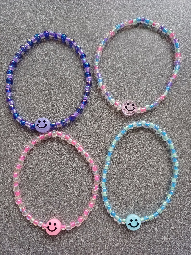 Smiley Face Seed Bead Bracelets, Colourful Bracelets, Gift Ideas for ...