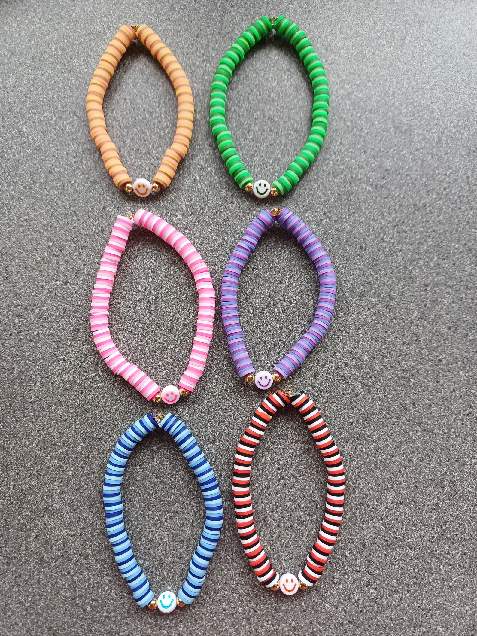 Handmade Colourful Smiley Face Bracelets, Clay Beaded Bracelets, Preppy ...