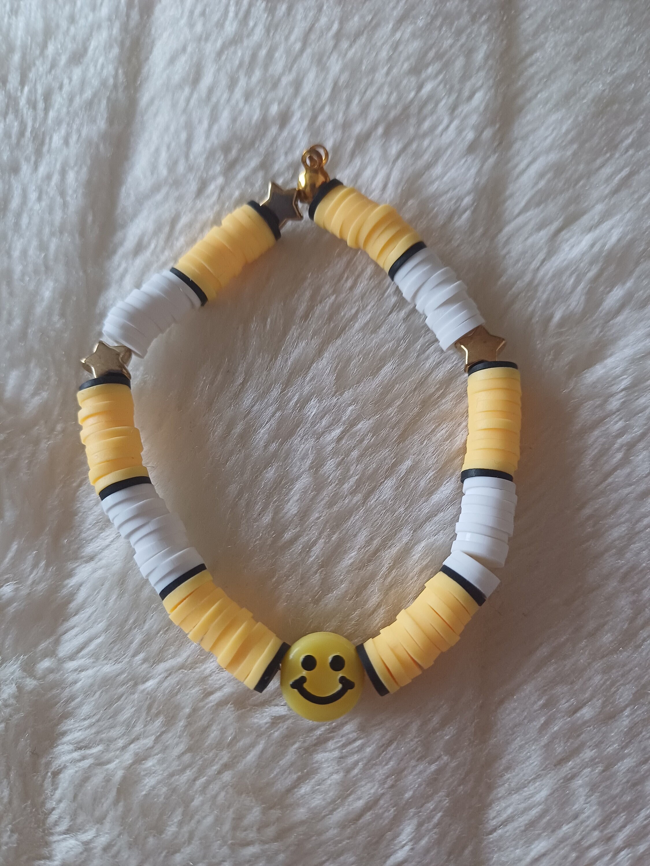 Handmade Yellow & Whie Girls Smiley Face Bracelet, Yellow Smiley Face ...