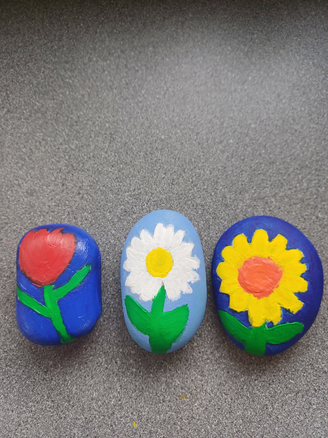 3 Hand Painted Stones, Flower Painted Stones, Painted Pebbles, Spring ...