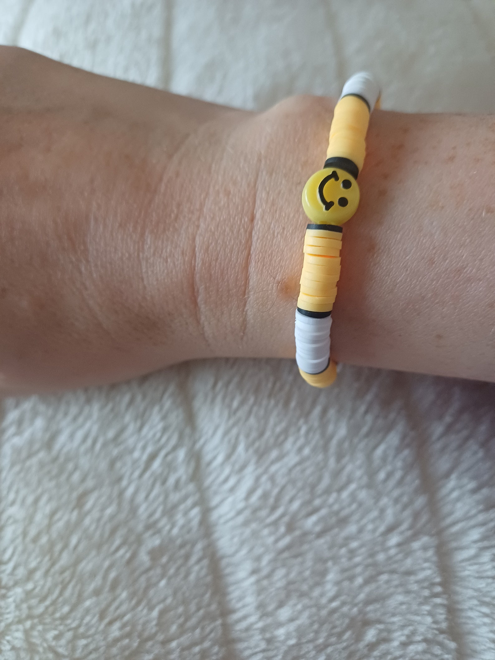 Handmade Yellow & Whie Girls Smiley Face Bracelet, Yellow Smiley Face ...