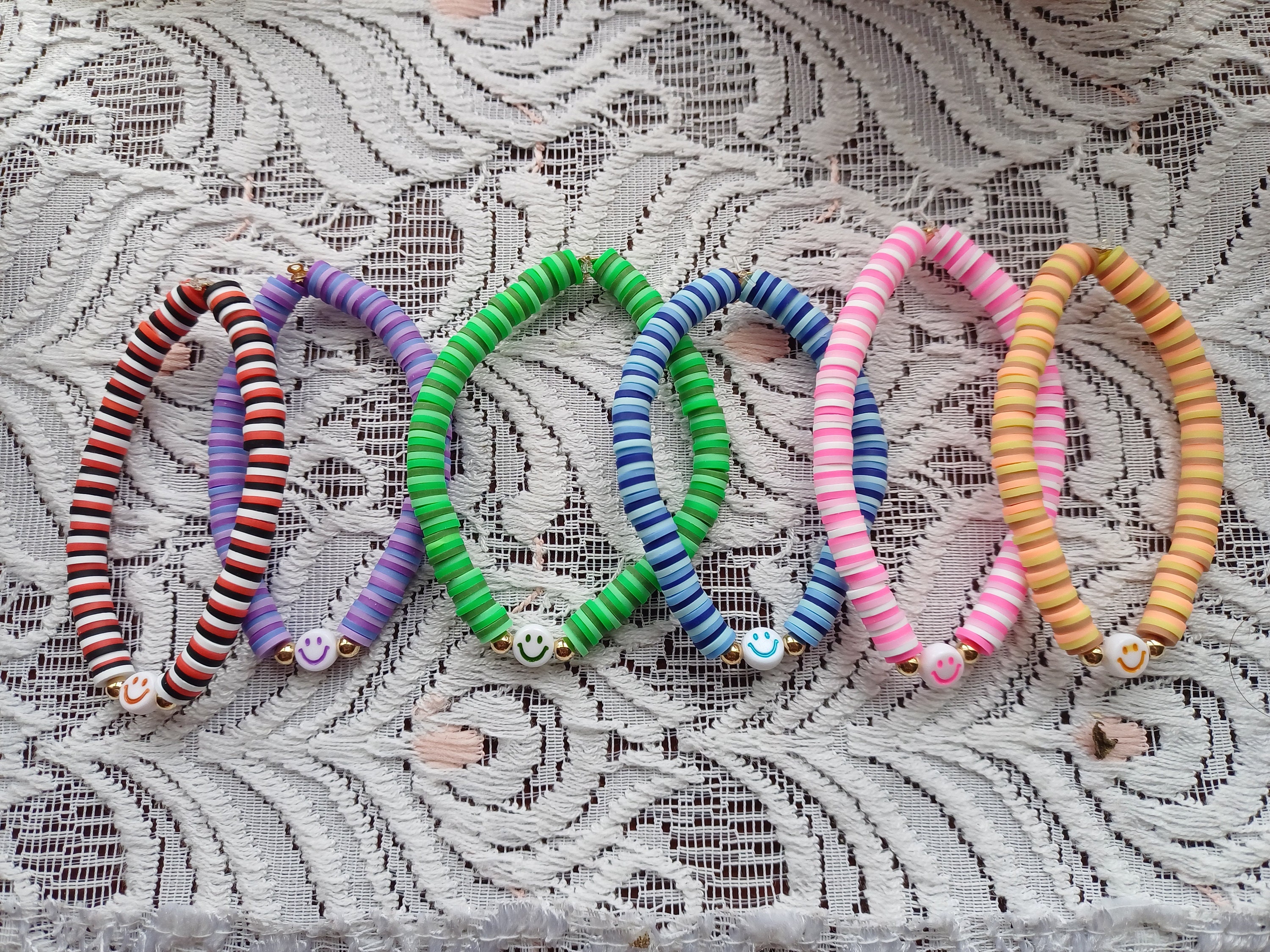Handmade Colourful Smiley Face Bracelets, Clay Beaded Bracelets, Preppy ...