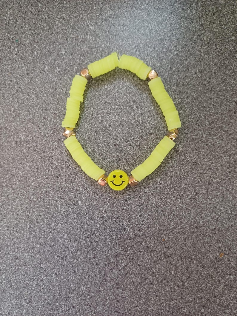 Handmade Colourful Smiley Face Bracelets, Clay Beaded Bracelets, Neon ...