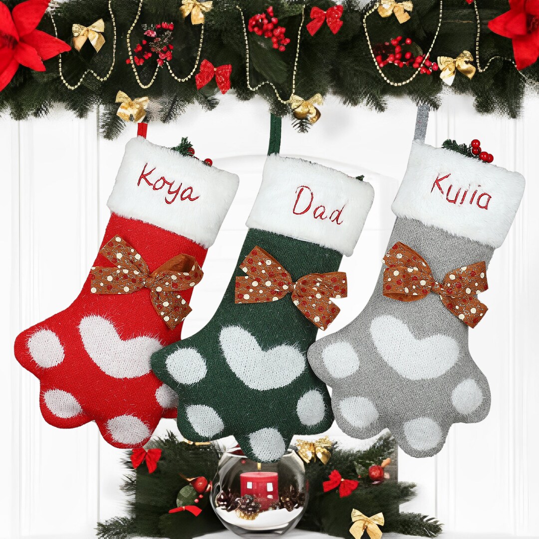 Personalized Dog Paw Christmas Stockingsname Embroidered - Etsy