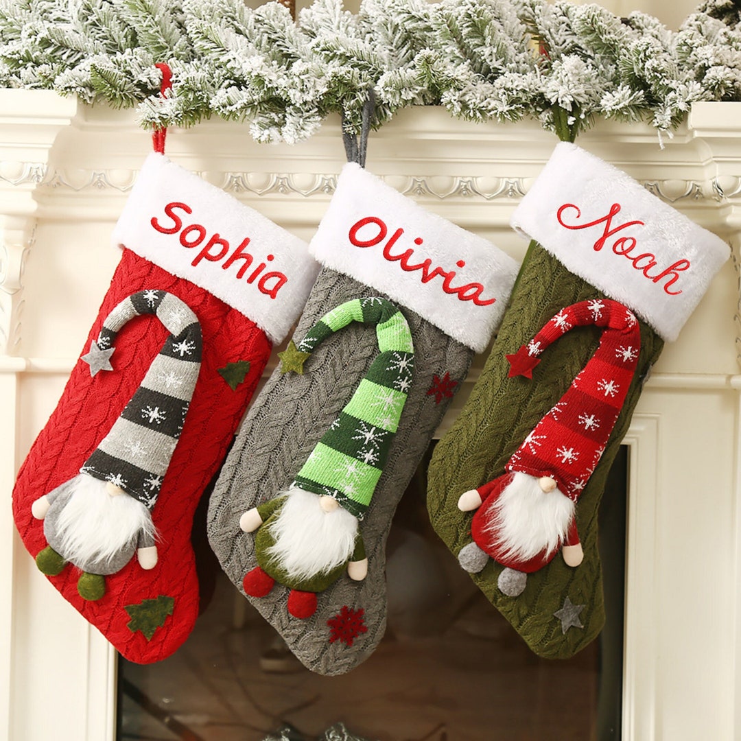 Personalized Gnome Christmas Stockings,name Embroidered Christmas ...