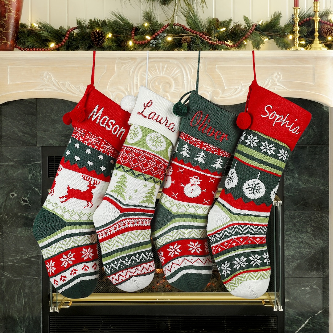 Personalized Knitted Christmas Stockings,name Embroidered Christmas ...
