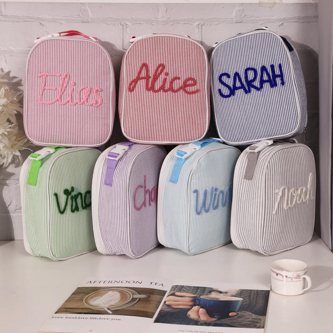 Personalized Seersucker Lunch Bag for Kids,custom Hand-embroidered ...