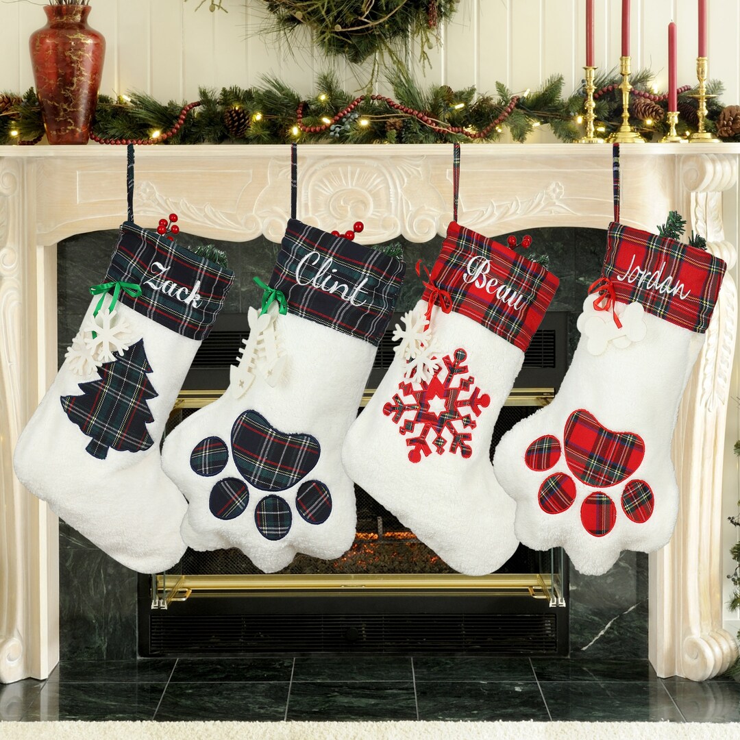 Personalized Dog Paw Christmas Stockings,name Embroidered Christmas ...