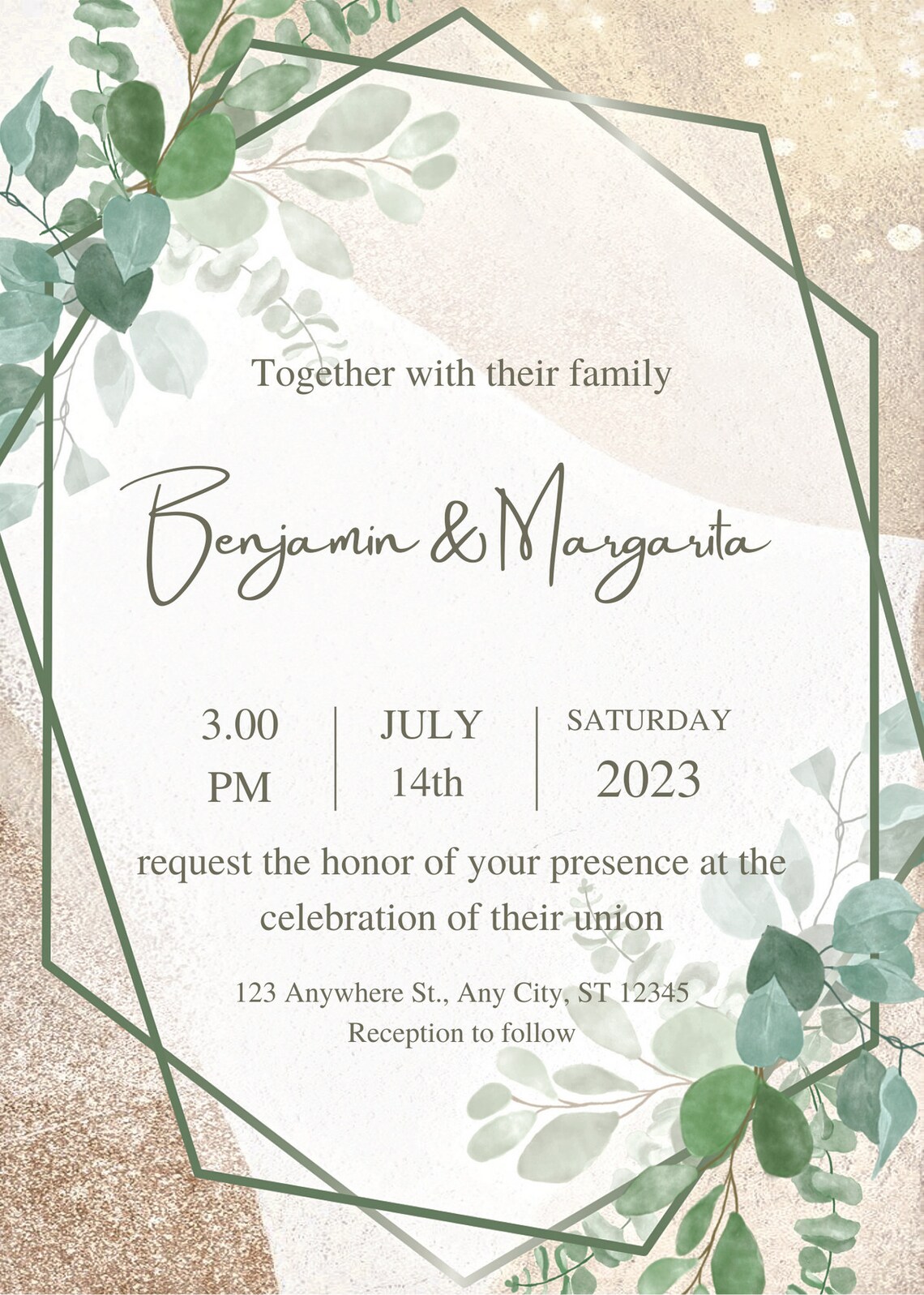 Greenery Wedding Invitation Template Printable Wedding - Etsy