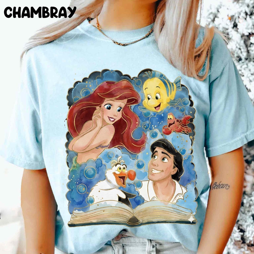Watercolor Disney the Little Mermaid Shirt, Ariel Prince Eric Scuttle ...