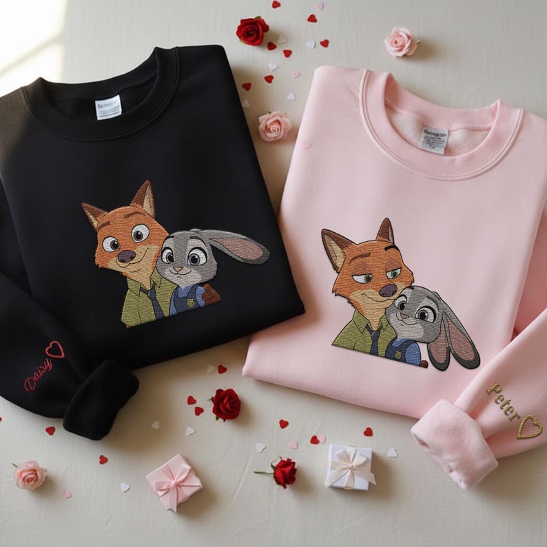 Embroidered Disney Zootopia Nick and Judy Couple Sweatshirt ...