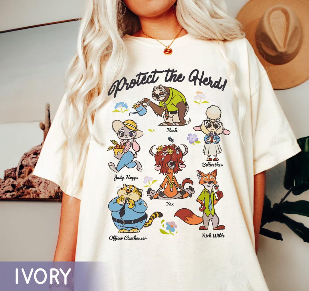 Disney Zootopia Protect the Herd Characters Shirt, Judy Hopps, Nick ...