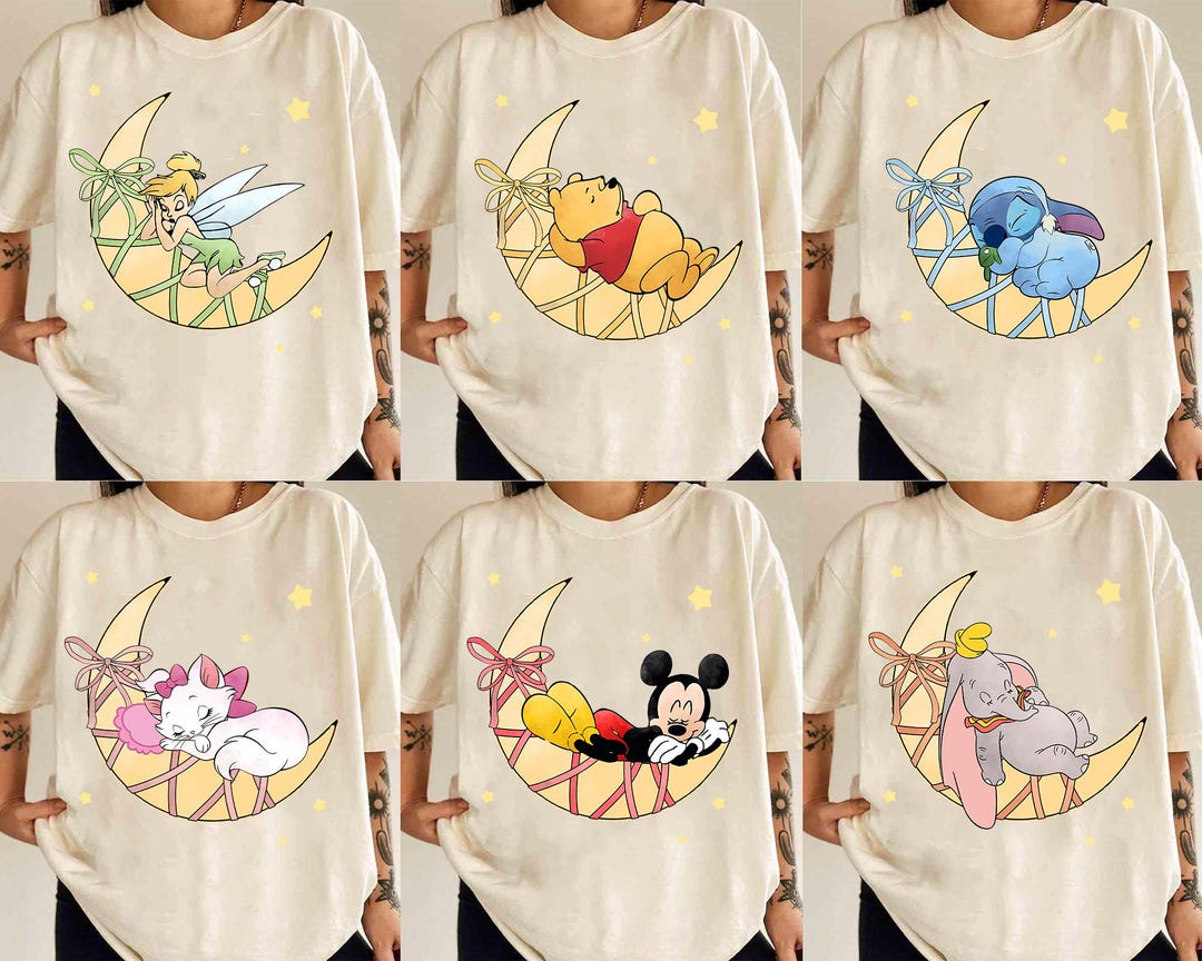Cute Disney Sleeping Moon Coquette Bow Marie Mickey Mouse Stitch Pooh ...