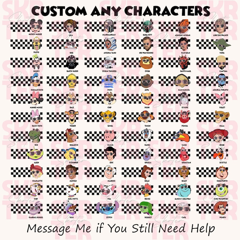 Custom Checkered Disney All Characters With Glass Shirt, Personalized ...