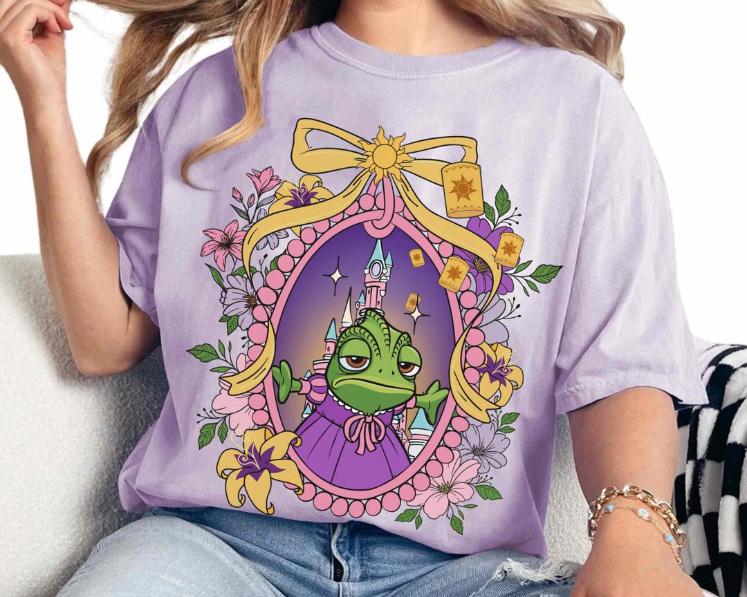 Disney Tangled Flower Coquette Bow Pascal Purple Dress Shirt, Floral ...