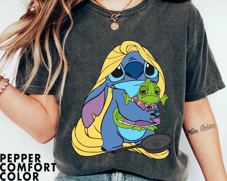 Stitch Rapunzel Costume Hug Pascal Comfort Colors Shirt, Lilo and ...