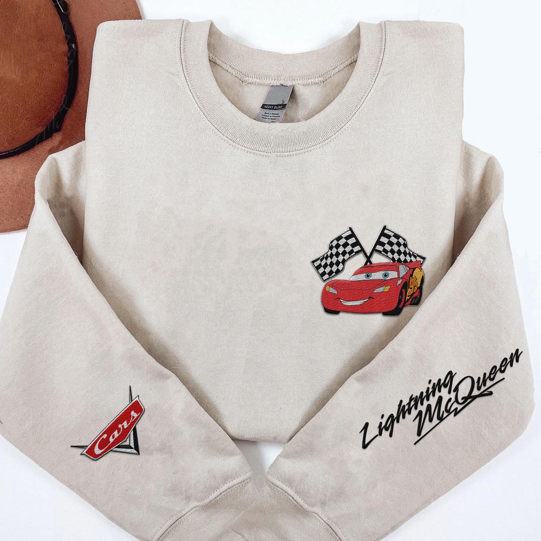 Embroidered Cars Lightning Mcqueen With Checkered Flag Sweatshirt ...