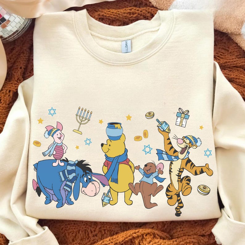 Winnie the Pooh Hanukkah Menorah Shirt, Disney Jewish Holiday Tee, Pooh ...