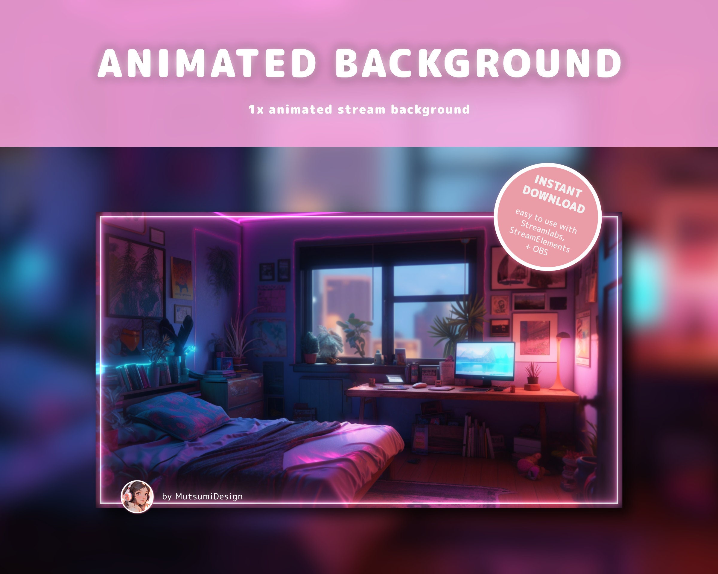 Animated Cozy Stream Background Cozy Bedroom Theme Violet Overlay ...