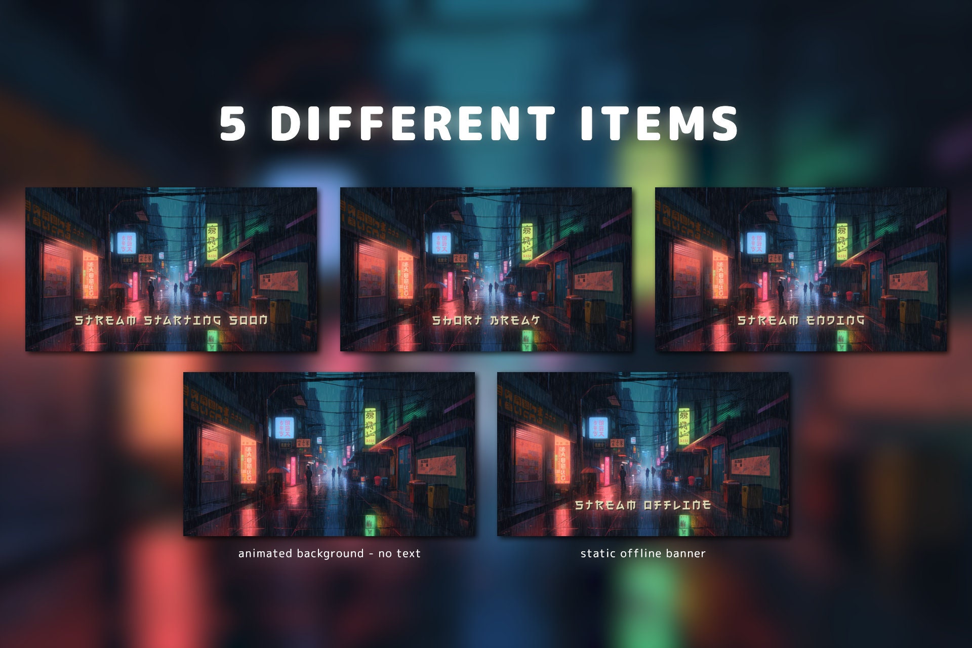 Animated Cozy Stream Screens Package Neon Night Drizzle Theme Twitch ...