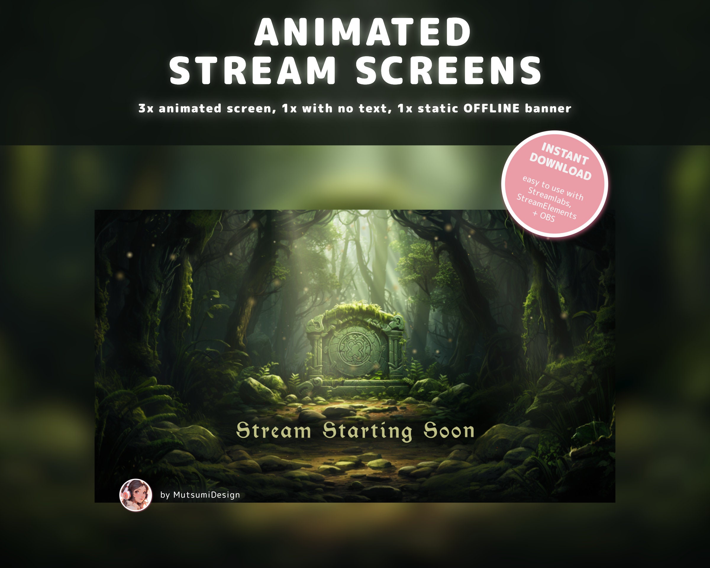 Animated Mystical Stream Screens Package Ancient Forest Theme Twitch ...