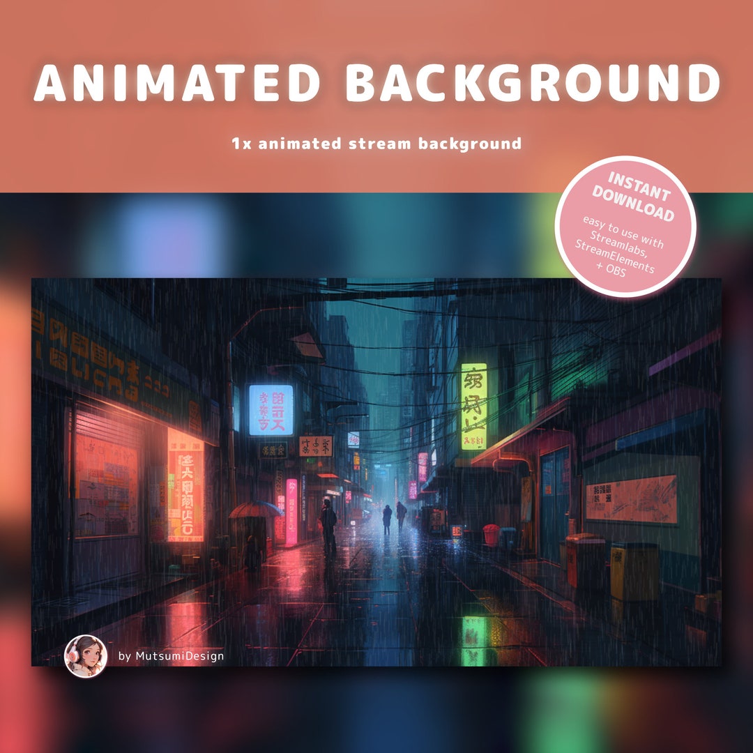 Animated Cozy Stream Background Neon Night Drizzle Theme Overlay Twitch ...