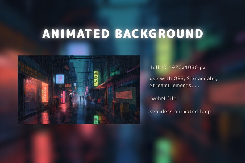 Animated Cozy Stream Background Neon Night Drizzle Theme Overlay Twitch ...