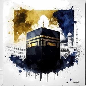 Islamic Wall Art, the Holly Kaaba, Makkah, Beautiful Watercolor Print ...