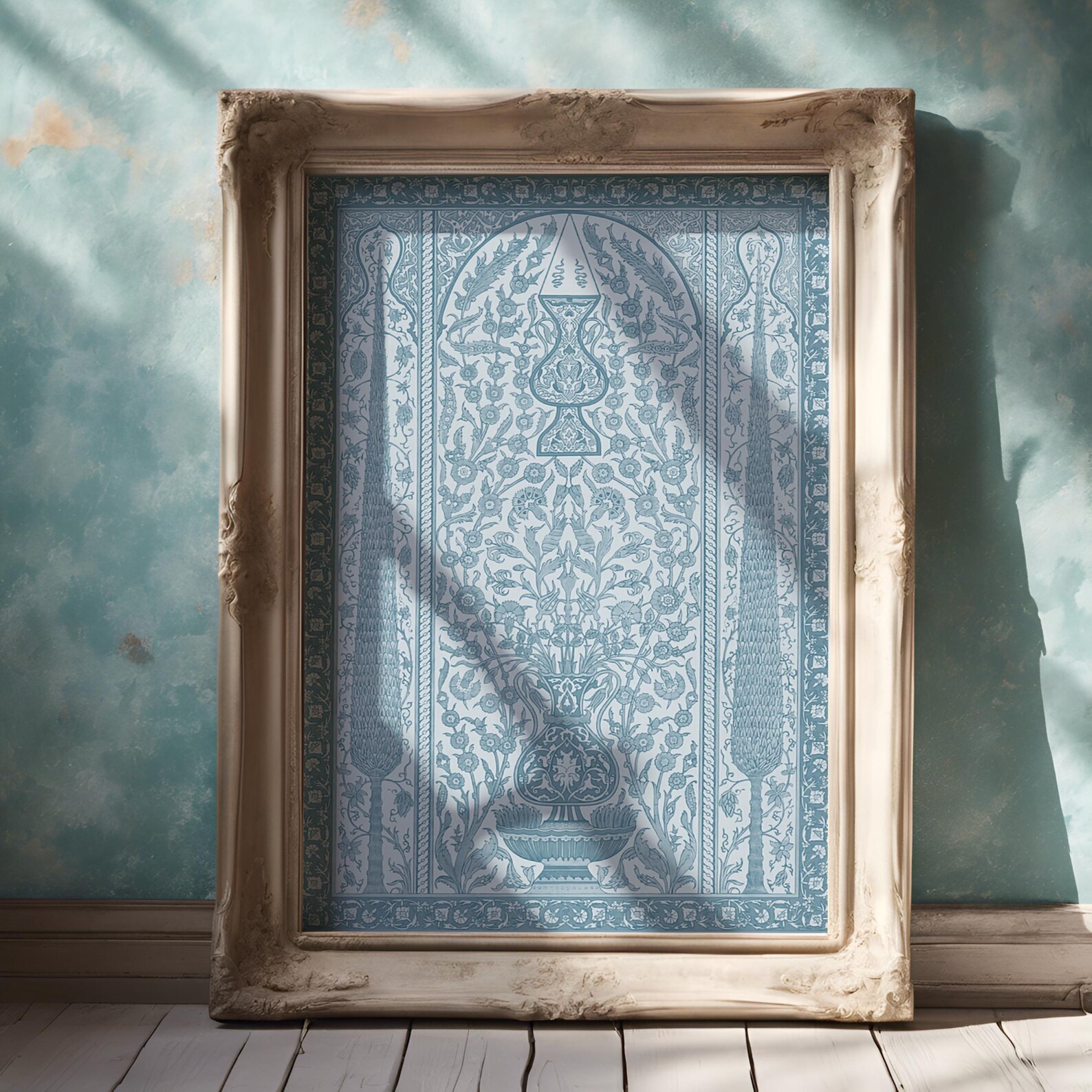 Vintage Mosque Wall Art, Islamic Floral Art, 300gsm Fine Art Paper ...