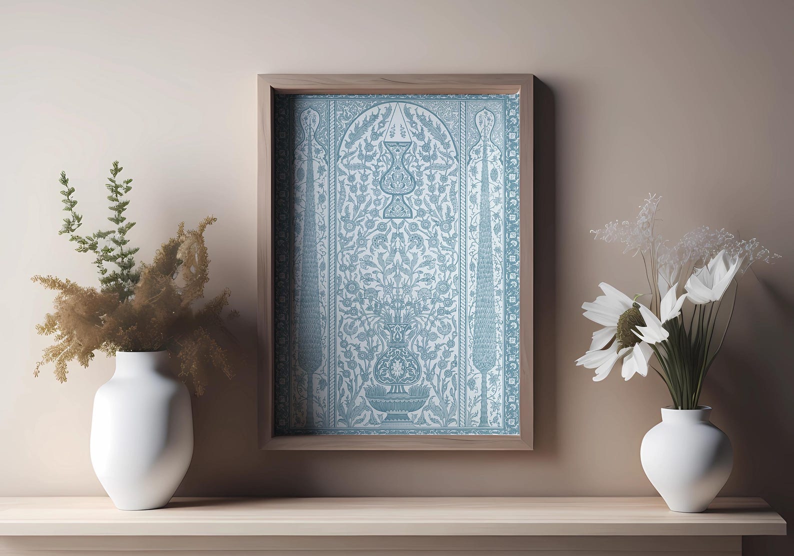 Vintage Mosque Wall Art, Islamic Floral Art, 300gsm Fine Art Paper ...